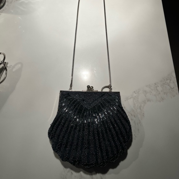 lyrella | Bags | Lyrella Black Beaded Bag Inside Pocket Metal Strap ...